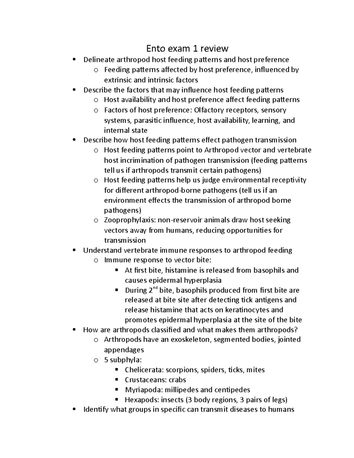medical entomology (ento423) exam review exam 1 - Ento exam 1 review ...