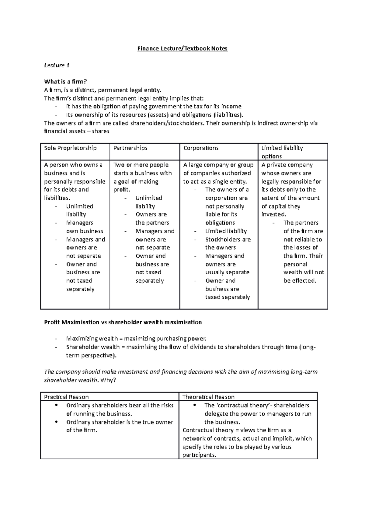 Finance Lecture - Finance Lecture/Textbook Notes Lecture 1 What is a ...