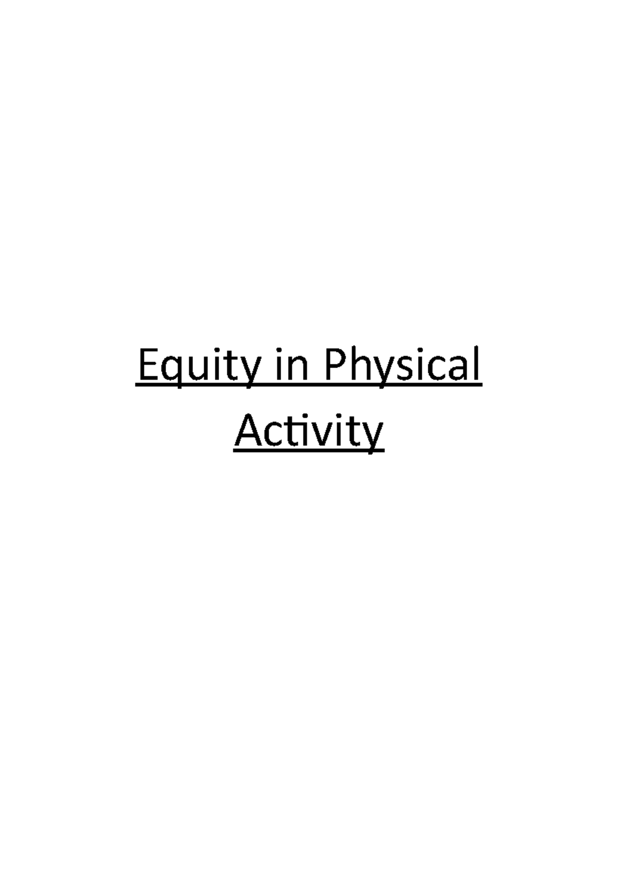Equity in Physical Activity - Equity in Physical Activity Contents Page ...