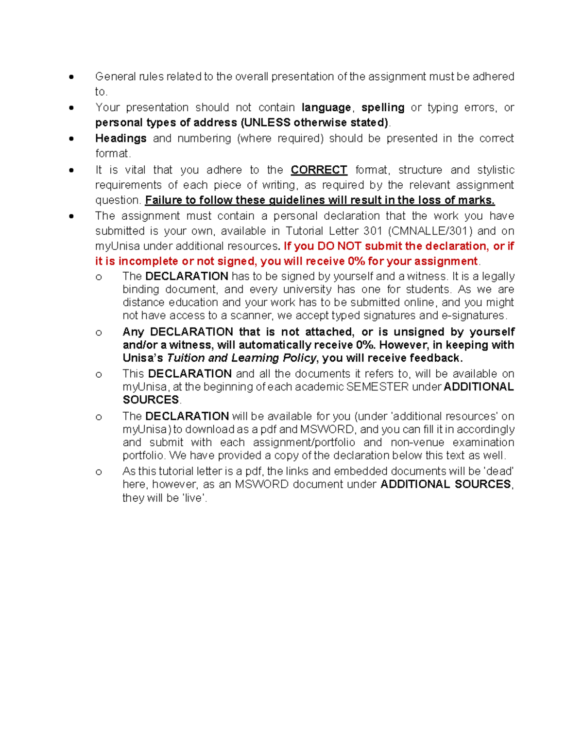 General rules related to the declaration - General rules related to the ...