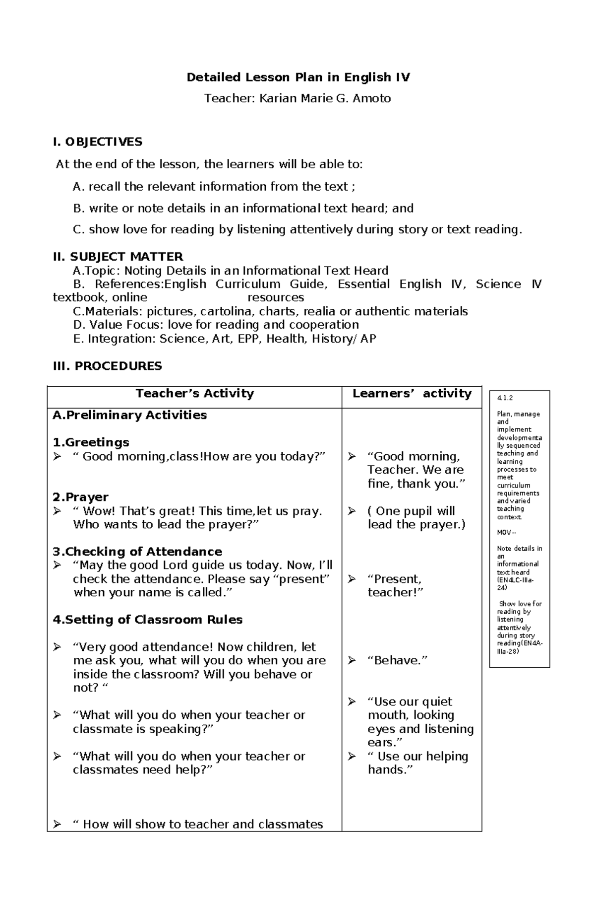 Detailed Lesson PLAN IN English 4 - Detailed Lesson Plan in English IV ...