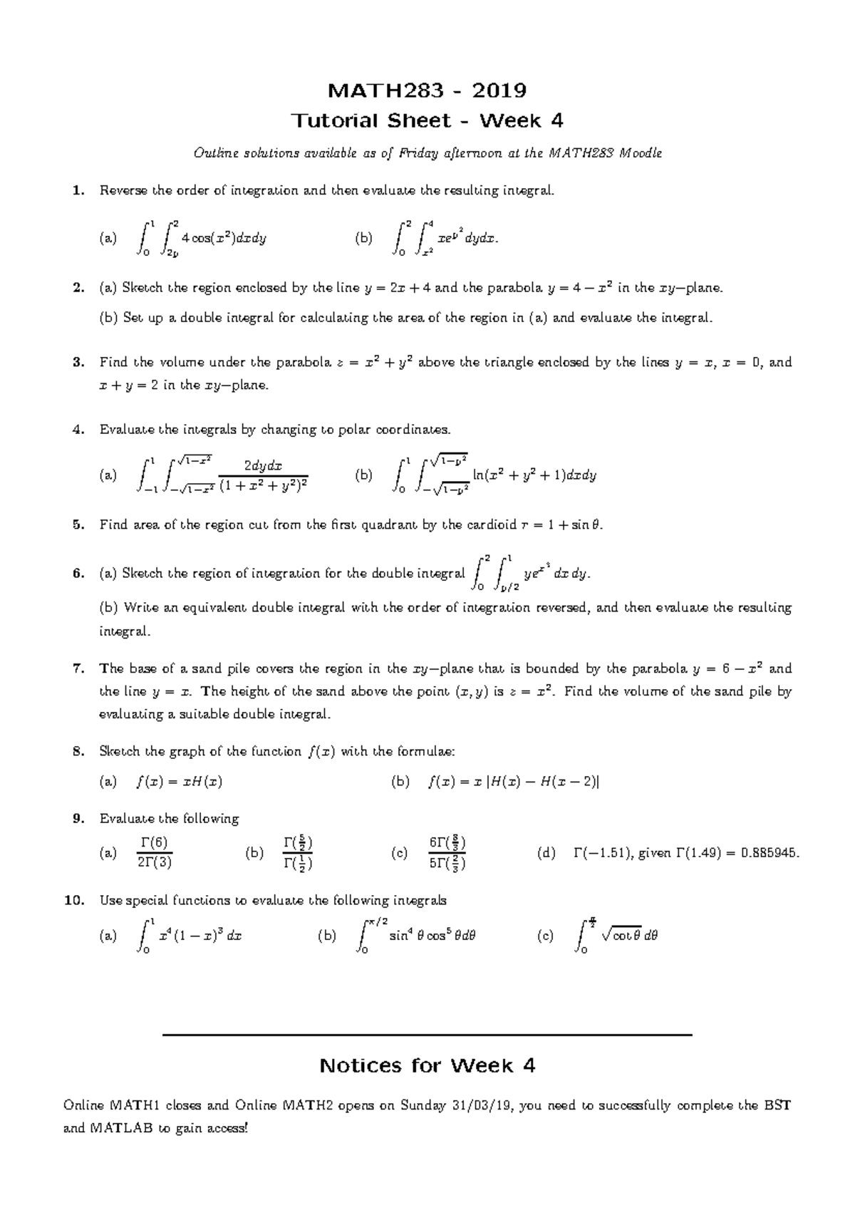 M283 TS04 - Tutorial Questions - MATH283 - 2019 Tutorial Sheet - Week 4 ...