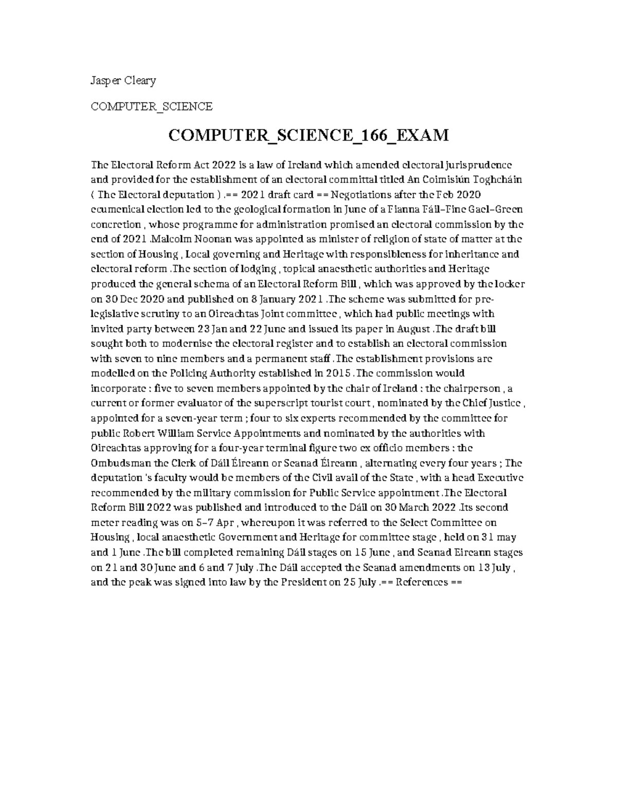 Computer Science 166 EXAM - Jasper Cleary COMPUTER_SCIENCE COMPUTER ...