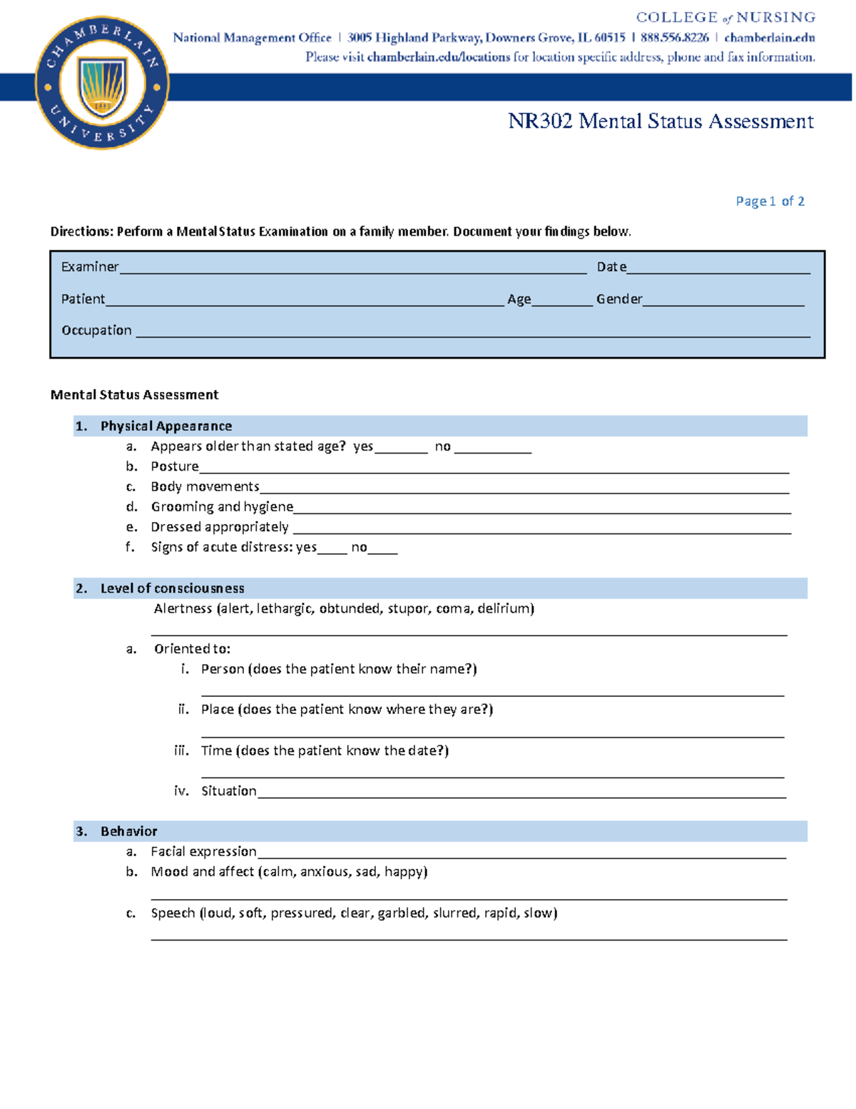 BSN NR302 Mental Status Assessment - NR302 Mental Status Assessment ...