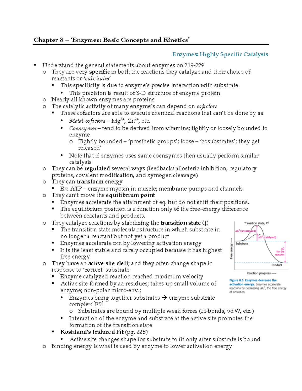 Chapter 8 Enzymes Basic Concepts and Kinetics - Chapter 8 – ‘Enzymes: Basic Concepts and ...