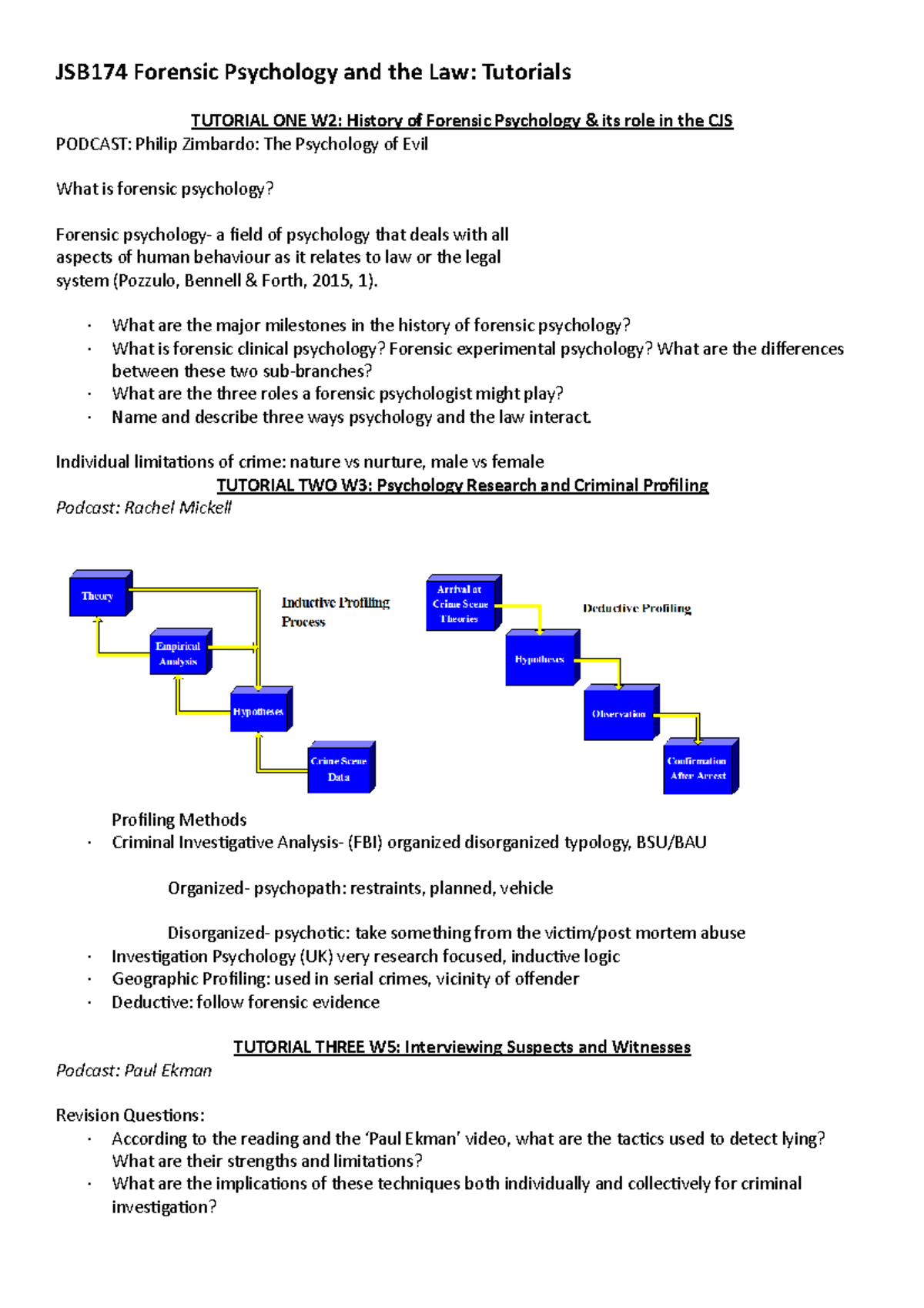 JSB174 Tutorial Notes - JSB174 Forensic Psychology and the Law ...