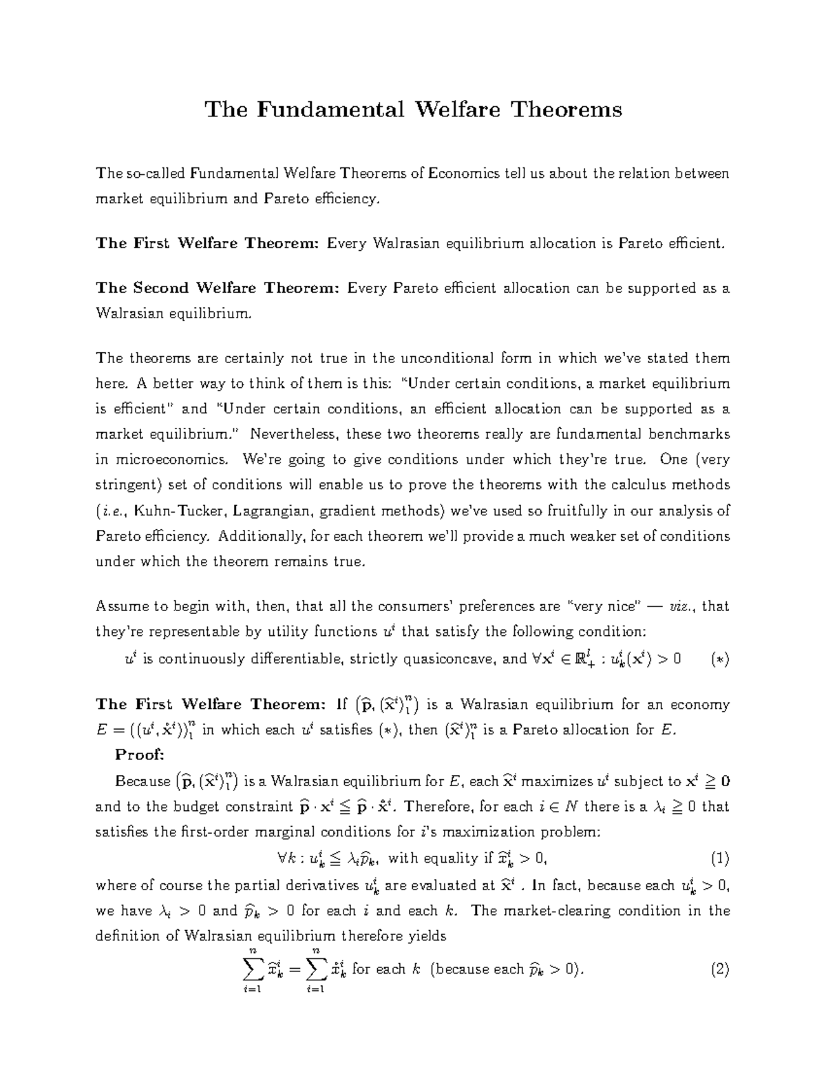 Welfare Theorems - Reader - The Fundamental Welfare Theorems The so ...