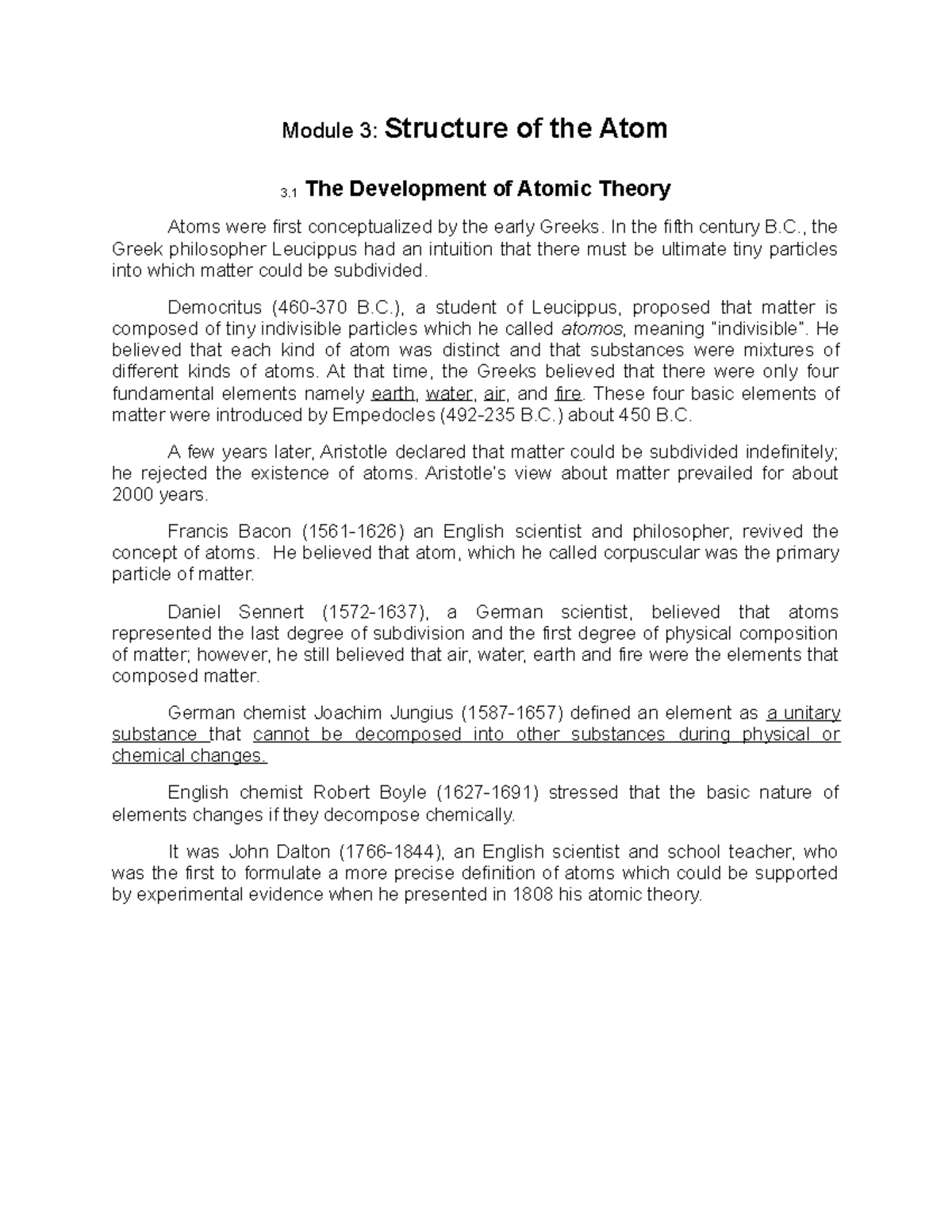 Module 3 Atomic Structure - Module 3: Structure of the Atom 3 The ...