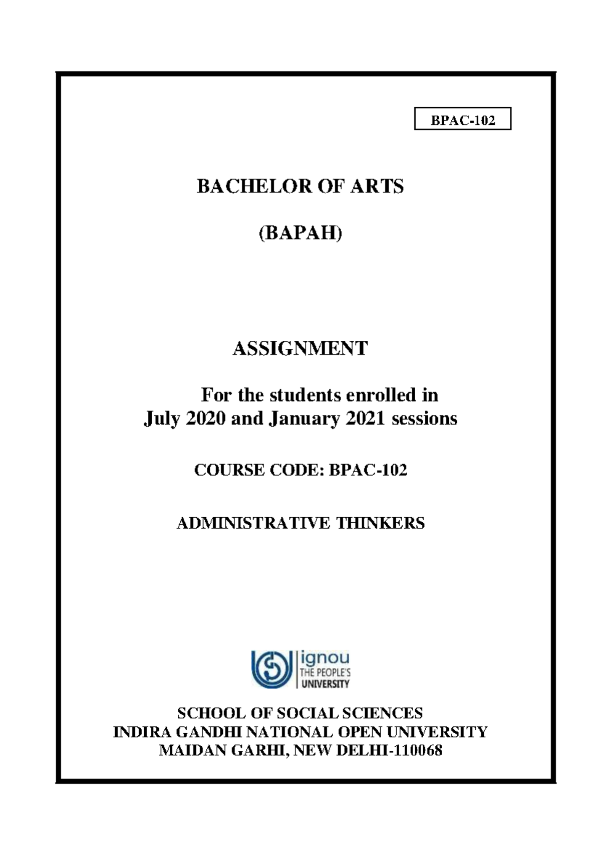 BPAC 102 English-july-jan2020-21.pdf - BACHELOR OF ARTS (BAPAH) ASSIGNMENT For the students ...