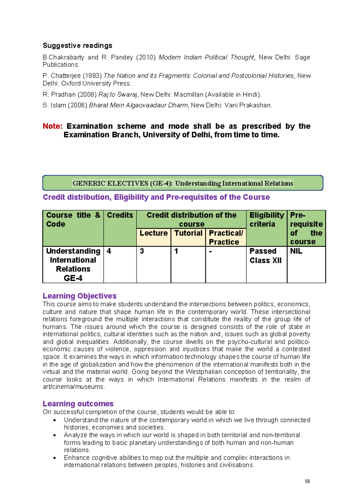 GE SEM 4 Syllabus - Suggestive readings B and R. Pandey (2010) Modern ...