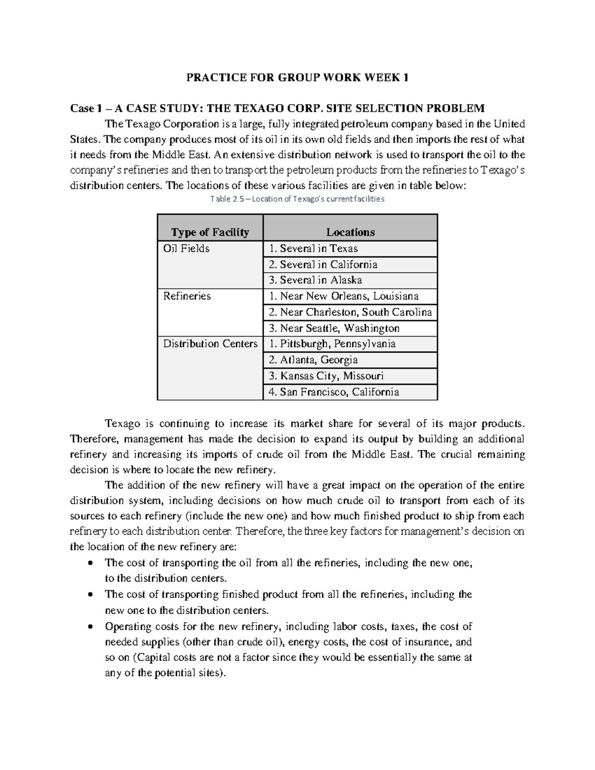 Practice FOR WEEK 1 - PRACTICE FOR GROUP WORK WEEK 1 Case 1 – A CASE ...