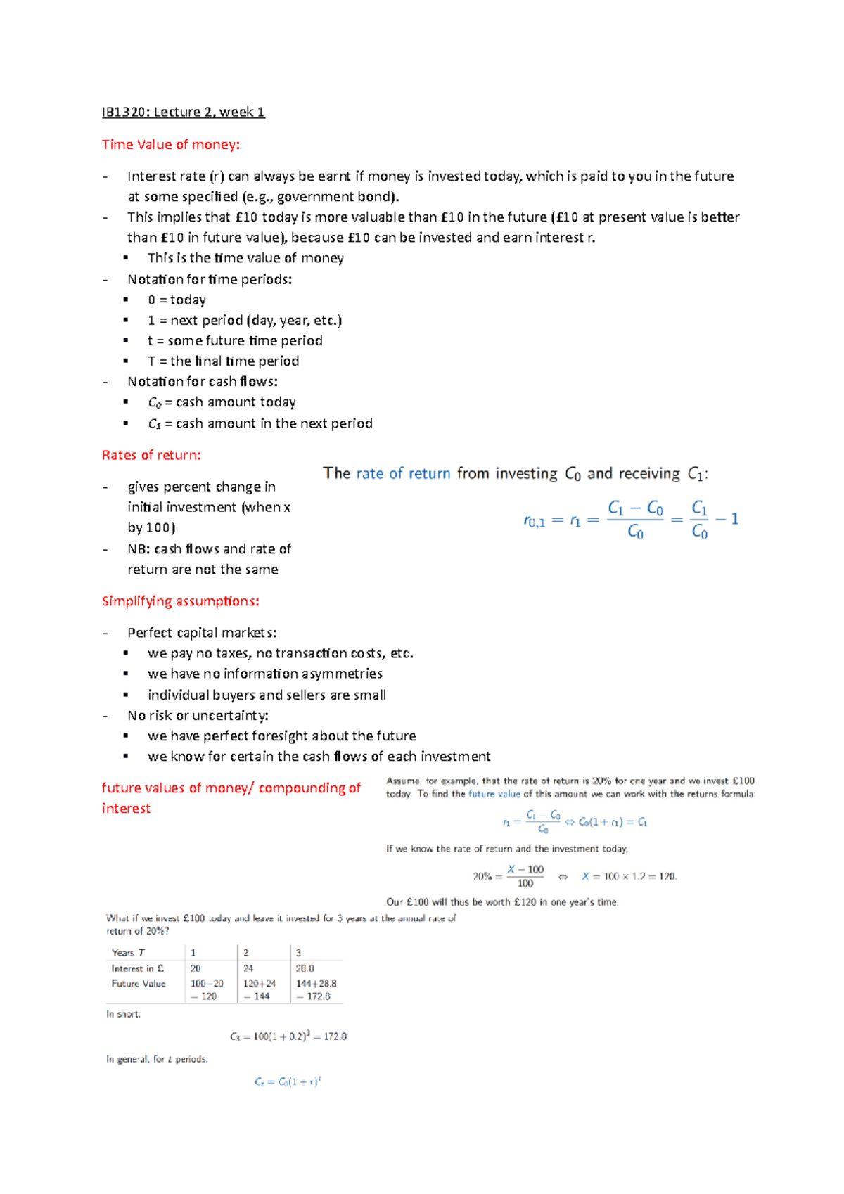 Week 1, lecture 2 - n/a - IB1320: Lecture 2, week 1 Time Value of money ...