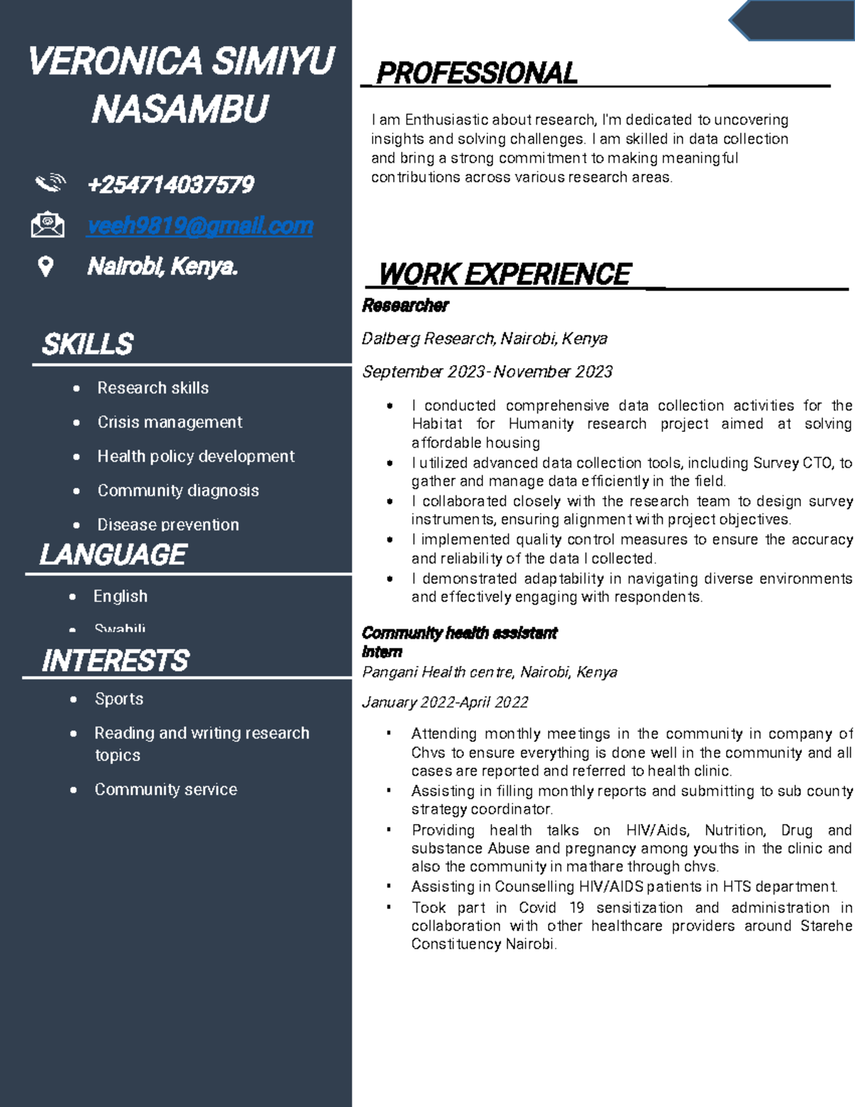 Veronica resume - Research methodology - Researcher Dalberg Research ...