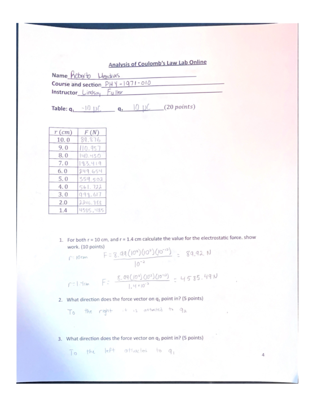 Completed Coulombs law lab - PHY 1971 - Studocu