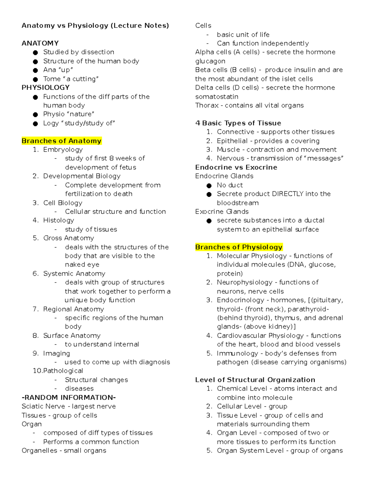 Anaphy-01 - .... - Anatomy vs Physiology (Lecture Notes) ANATOMY ...