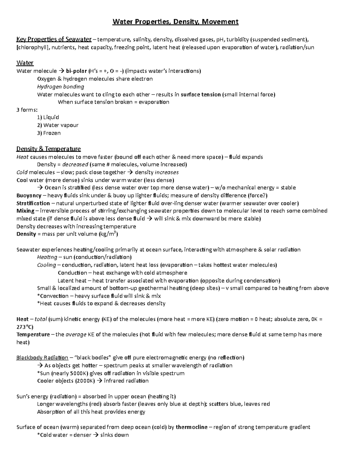 Water Properties, Density, Movement - Studocu