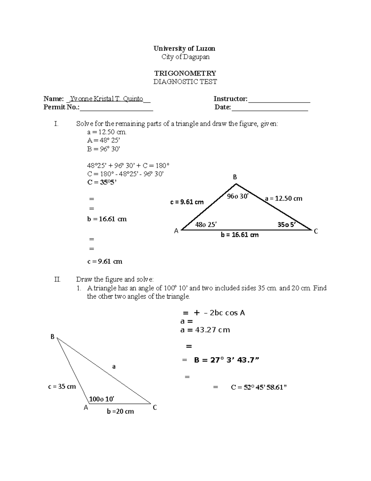 Trigonometry-Diagnostic-Test - University of Luzon City of Dagupan ...