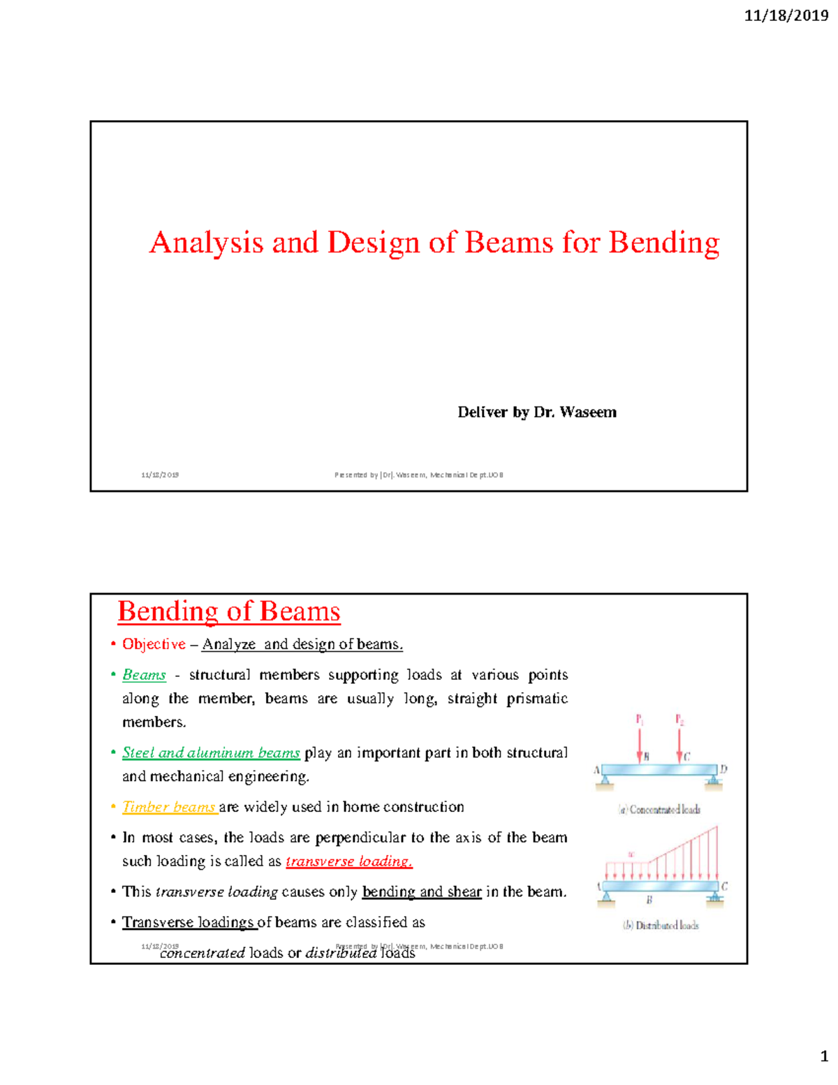 Ch 5-SFD BMD by Dr Waseem - Analysis and Design of Beams for Bending Deliver by Dr. Waseem - Studocu
