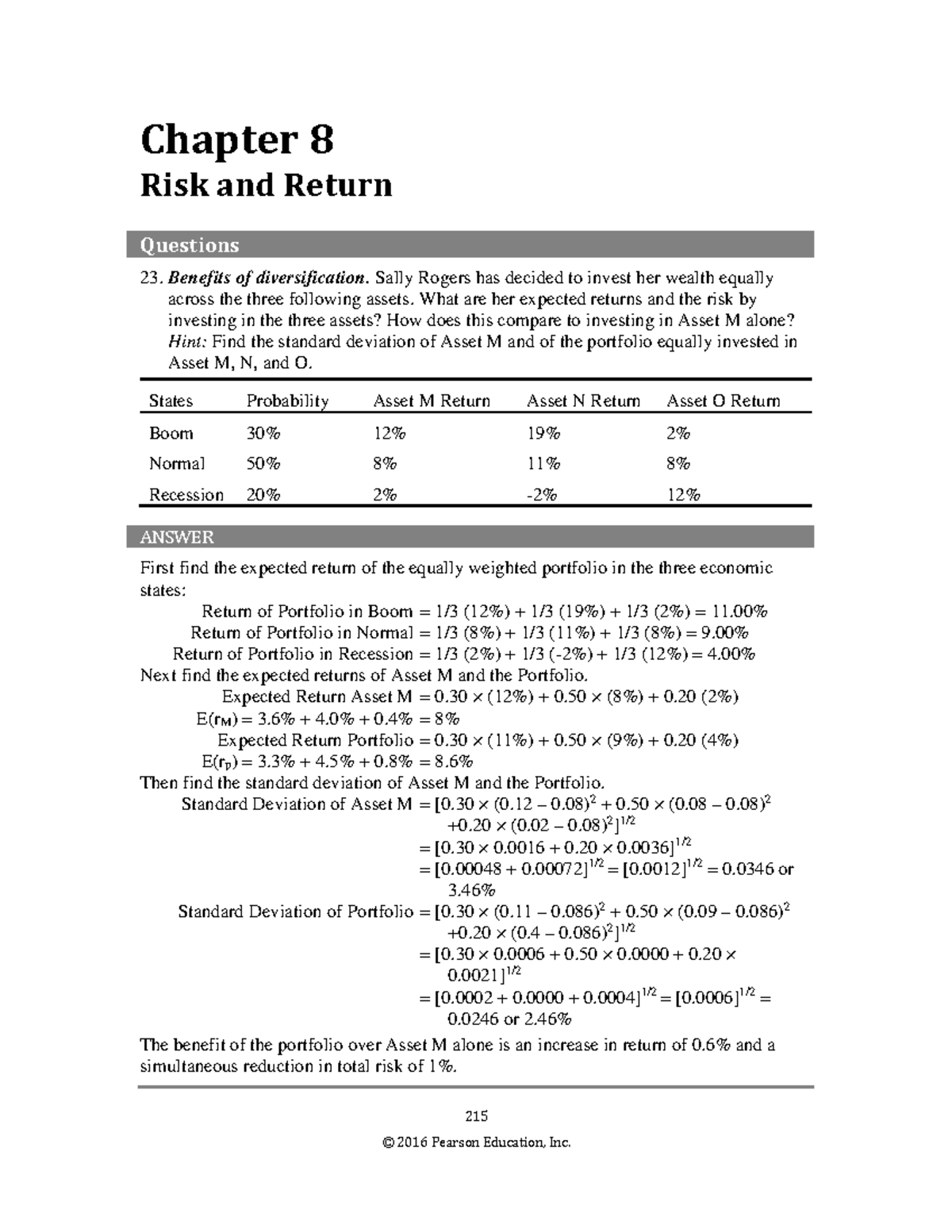 Chapter 8 CAPM Questions - Solutions - 215 Chapter 8 Risk and Return ...