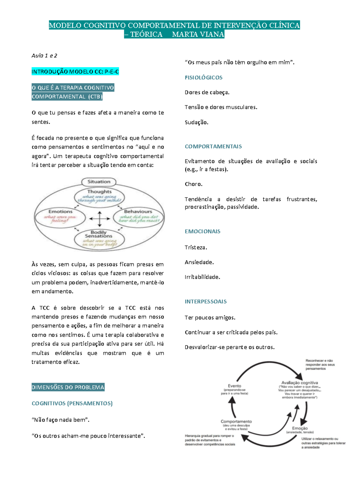 Modelo Cognitivo Comportamental DE Intervenção Clínica Teórica Resumos ...