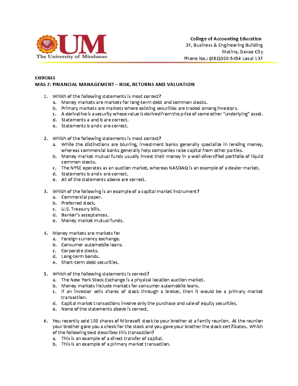 MAS 2 Exercises for upload - College of Accounting Education 3F ...