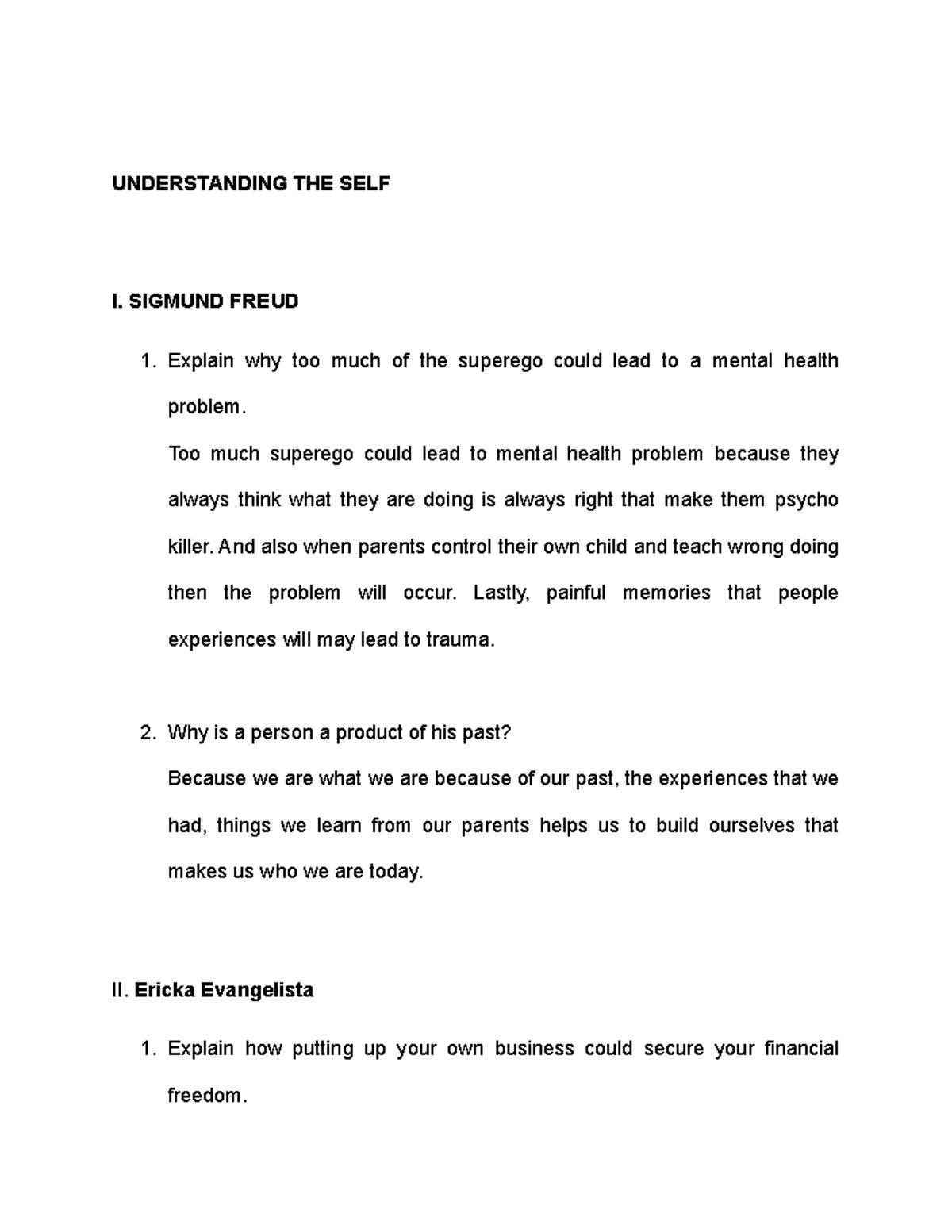 Understanding THE SELF - UNDERSTANDING THE SELF I. SIGMUND FREUD ...