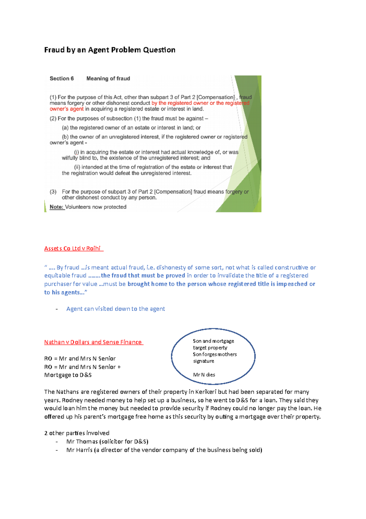 Fraud by an Agent Problem Question - ... By fraud .. meant actual fraud ...