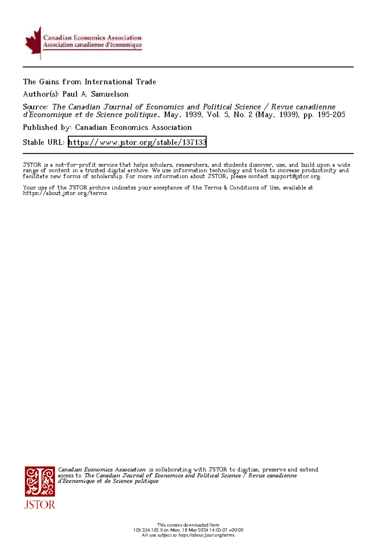 Samuelson-Gains International Trade-1939 - The Gains from International ...