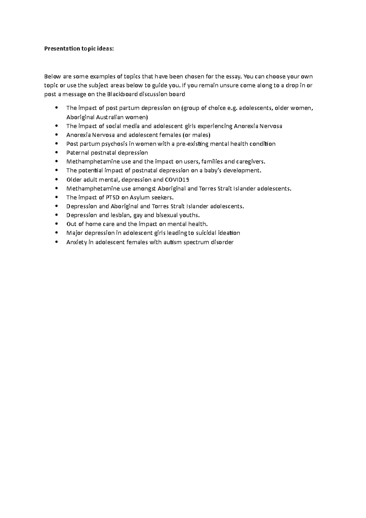 Examples of topices for the essay - Presentation topic ideas: Below are ...