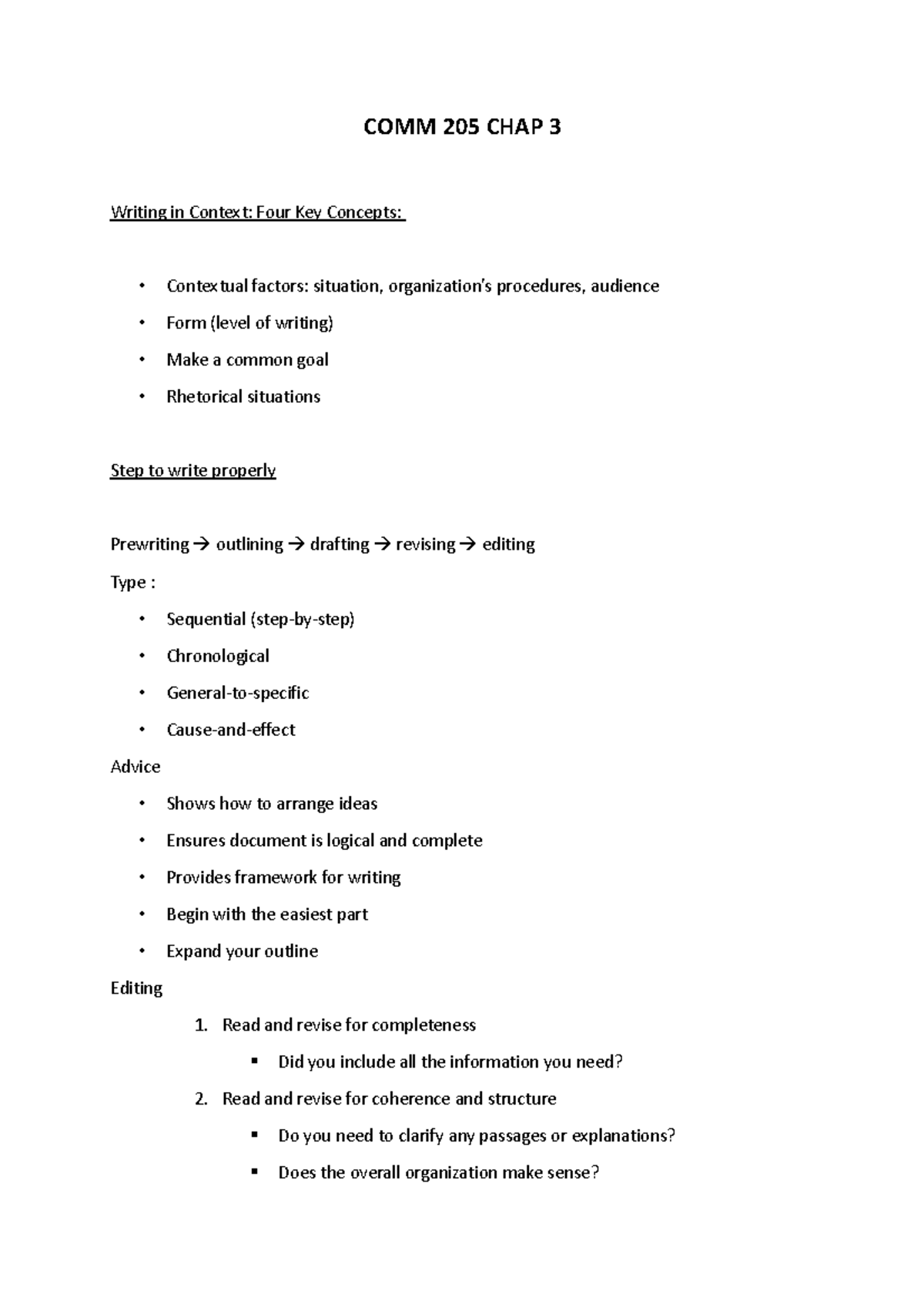 COMM 205 CHAP 3 - comm205 - COMM 205 CHAP 3 Writing in Context: Four Key Concepts: - Contextual ...