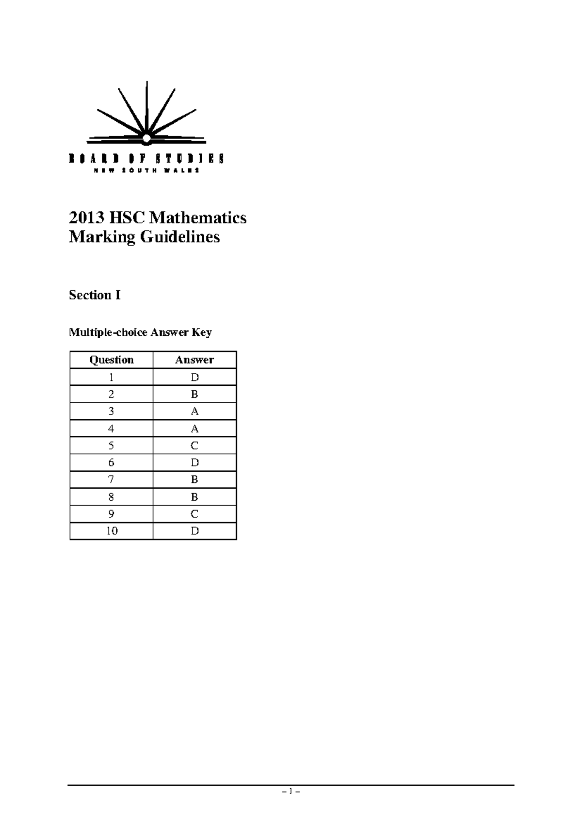2013 marking guide maths - ####### 2013 HSC Mathematics ####### Marking ...