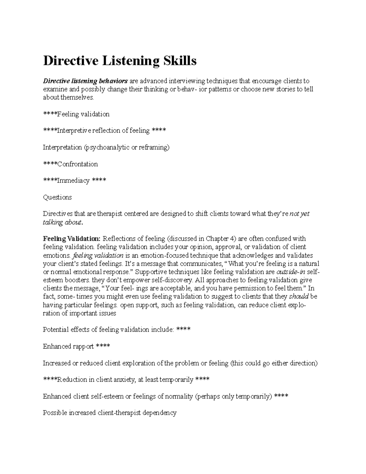 Chapter 3 - Directive Listening Skills Directive listening behaviors ...