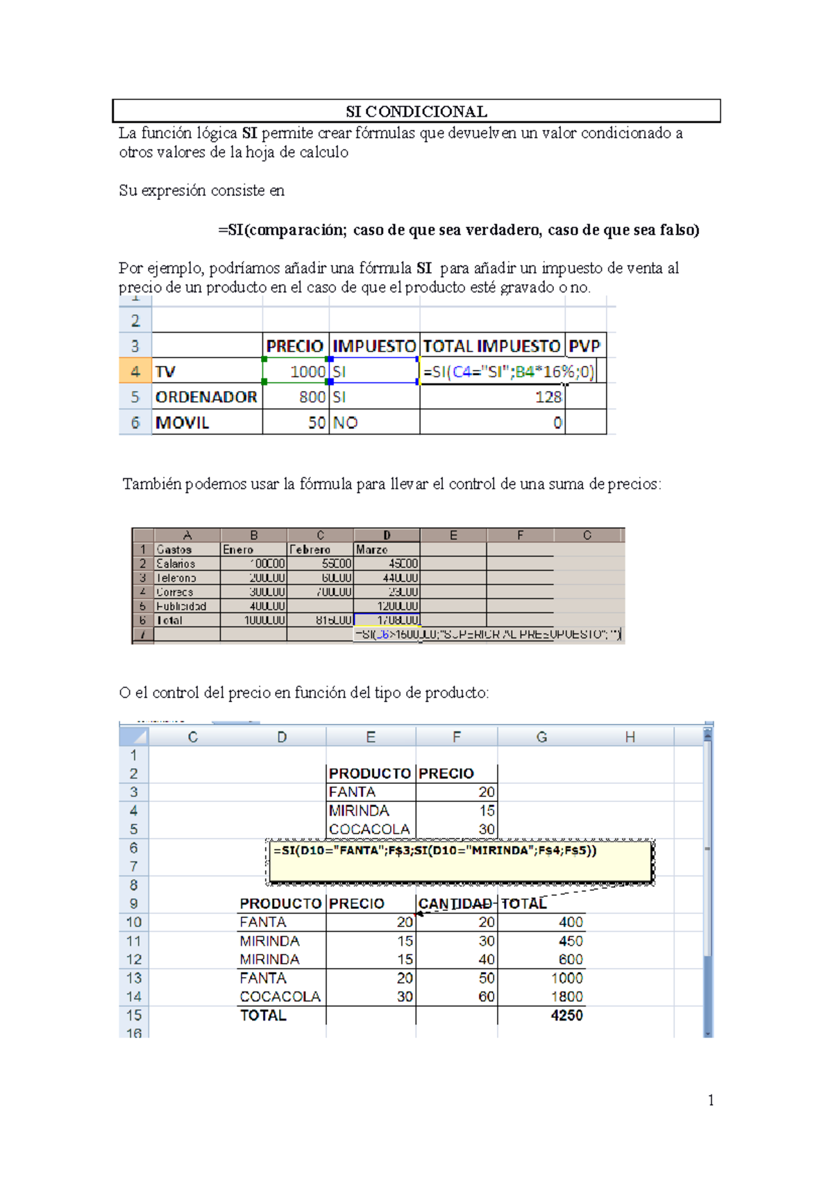 SI Condicional - SI CONDICIONAL La función lógica SI permite crear ...