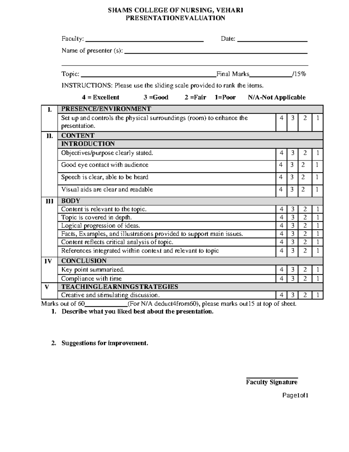 Presentation evaluation form - SHAMS COLLEGE OF NURSING, VEHARI ...