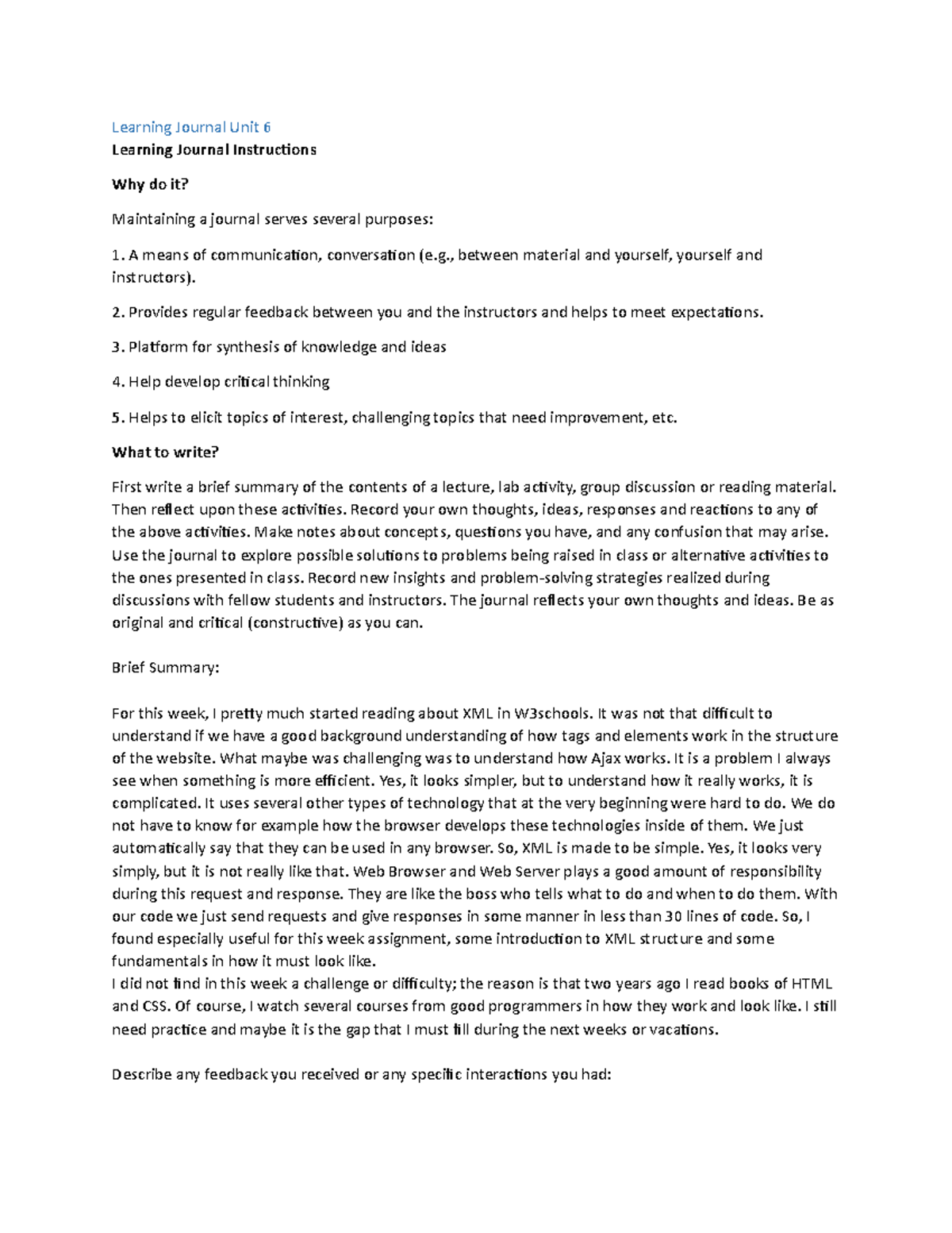 Learning Journal Unit 6 Web Programming I - Learning Journal Unit 6 Learning Journal ...