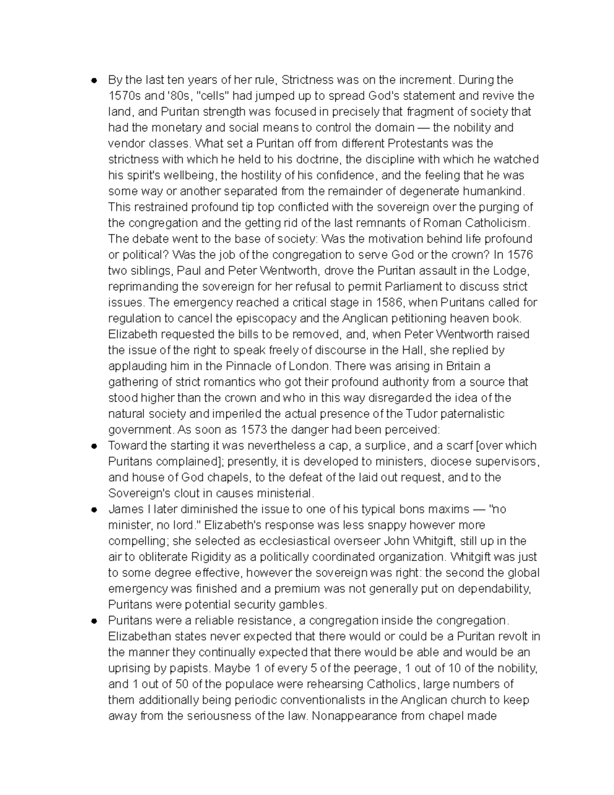 Puratinism Begins - Lecture notes from class - By the last ten years of ...