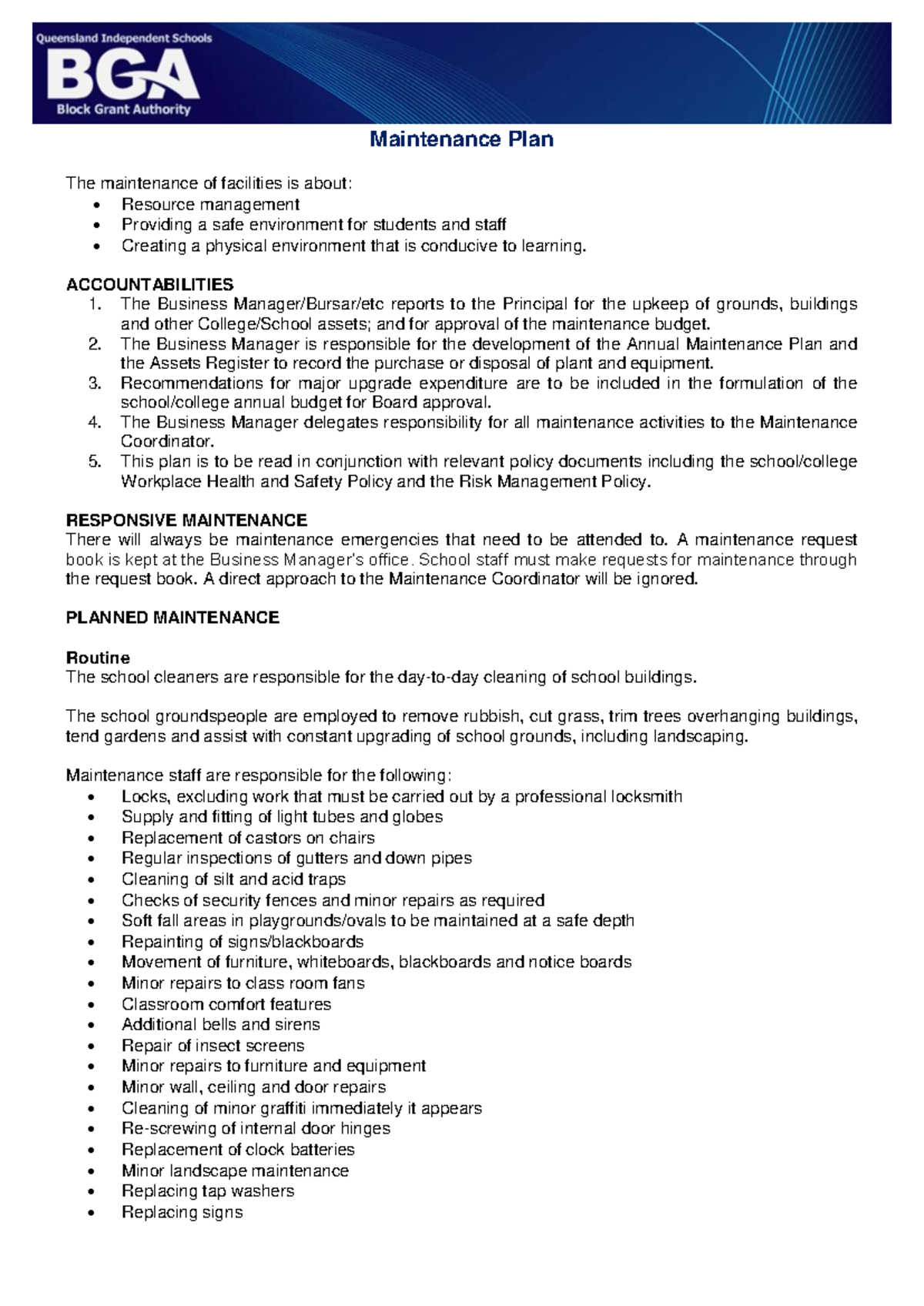 Maintenance Plan - Planning - Maintenance Plan The maintenance of ...