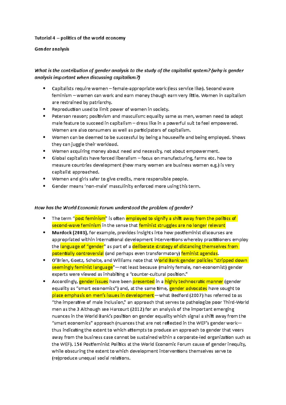 Tutorial 4 - Gender analysis discussed within the realm of politics of ...