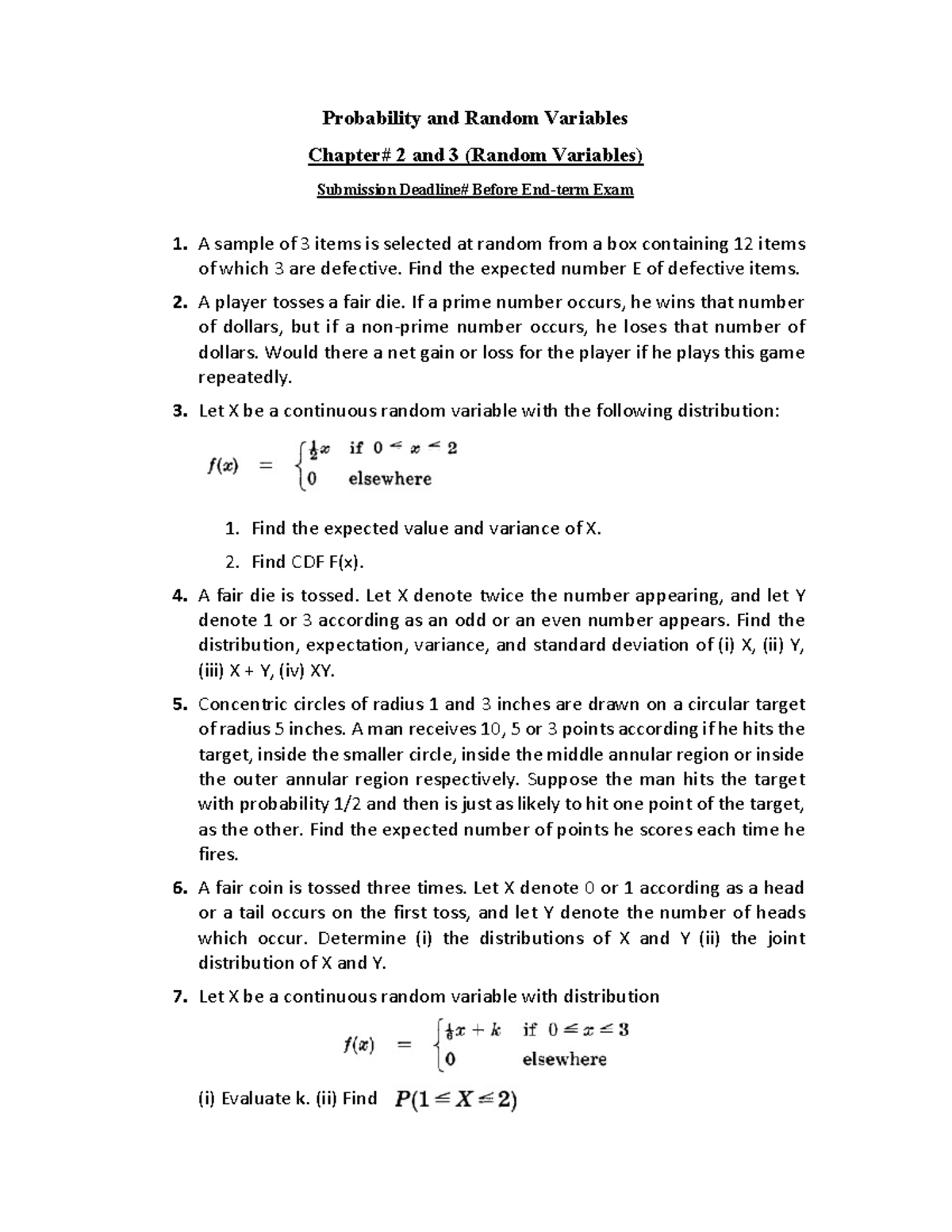 Assgn 2 Summer 2022 - Ok hai - Probability and Random Variables Chapter# 2 and 3 (Random ...