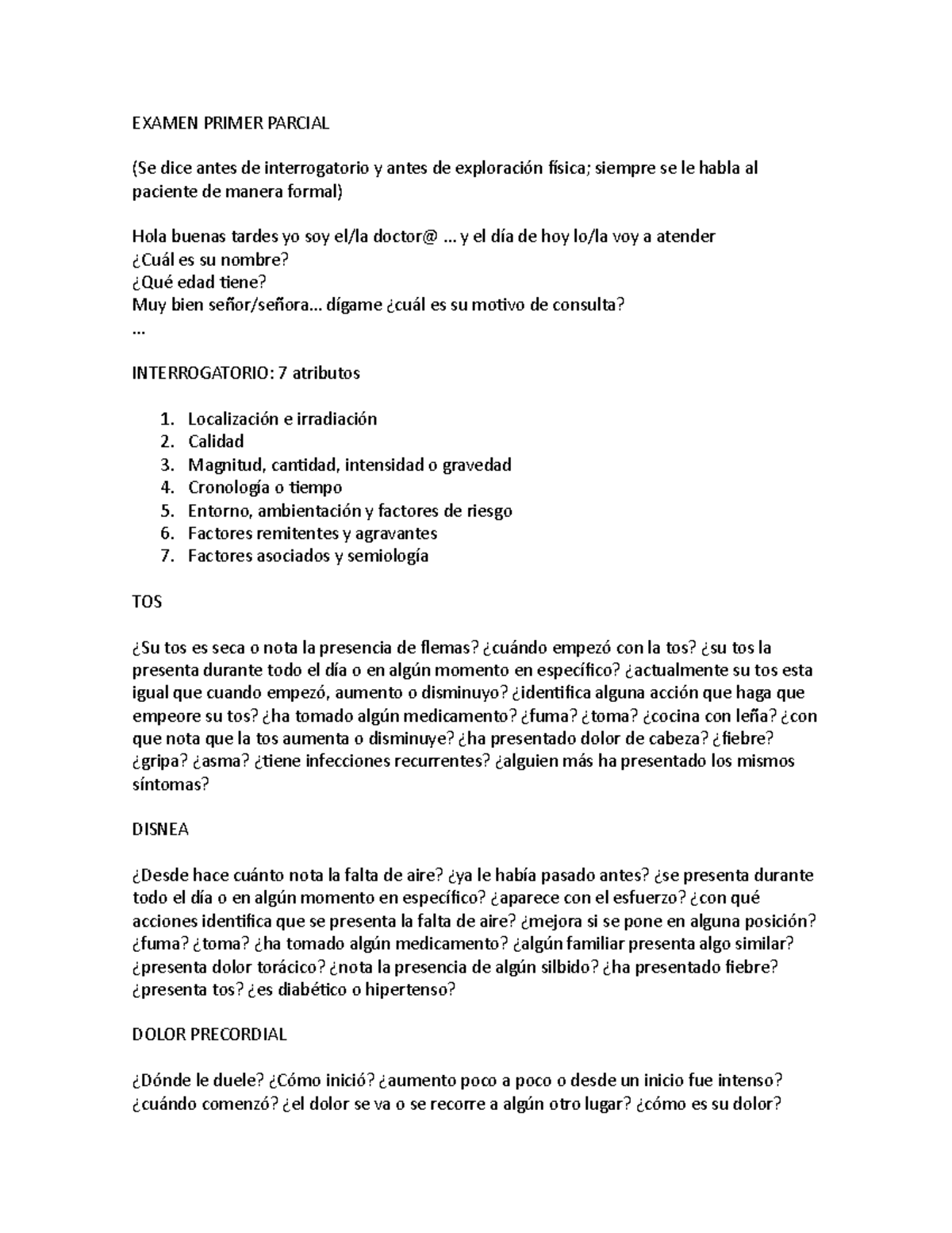 Primer Parcial Clinicas - EXAMEN PRIMER PARCIAL (Se dice antes de ...