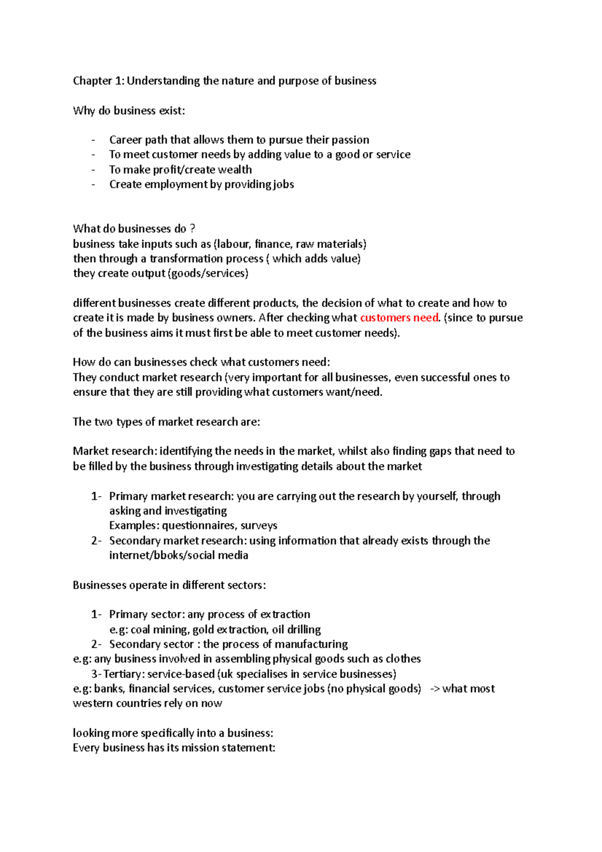 IGCSE B usiness - Chapter 1: Understanding the nature and purpose of ...