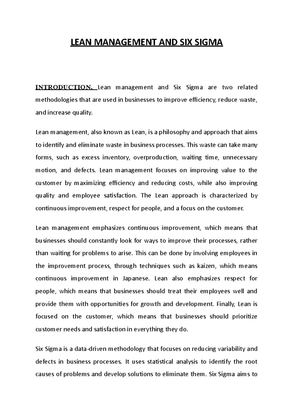 Lean Management and Six Sigma - LEAN MANAGEMENT AND SIX SIGMA ...