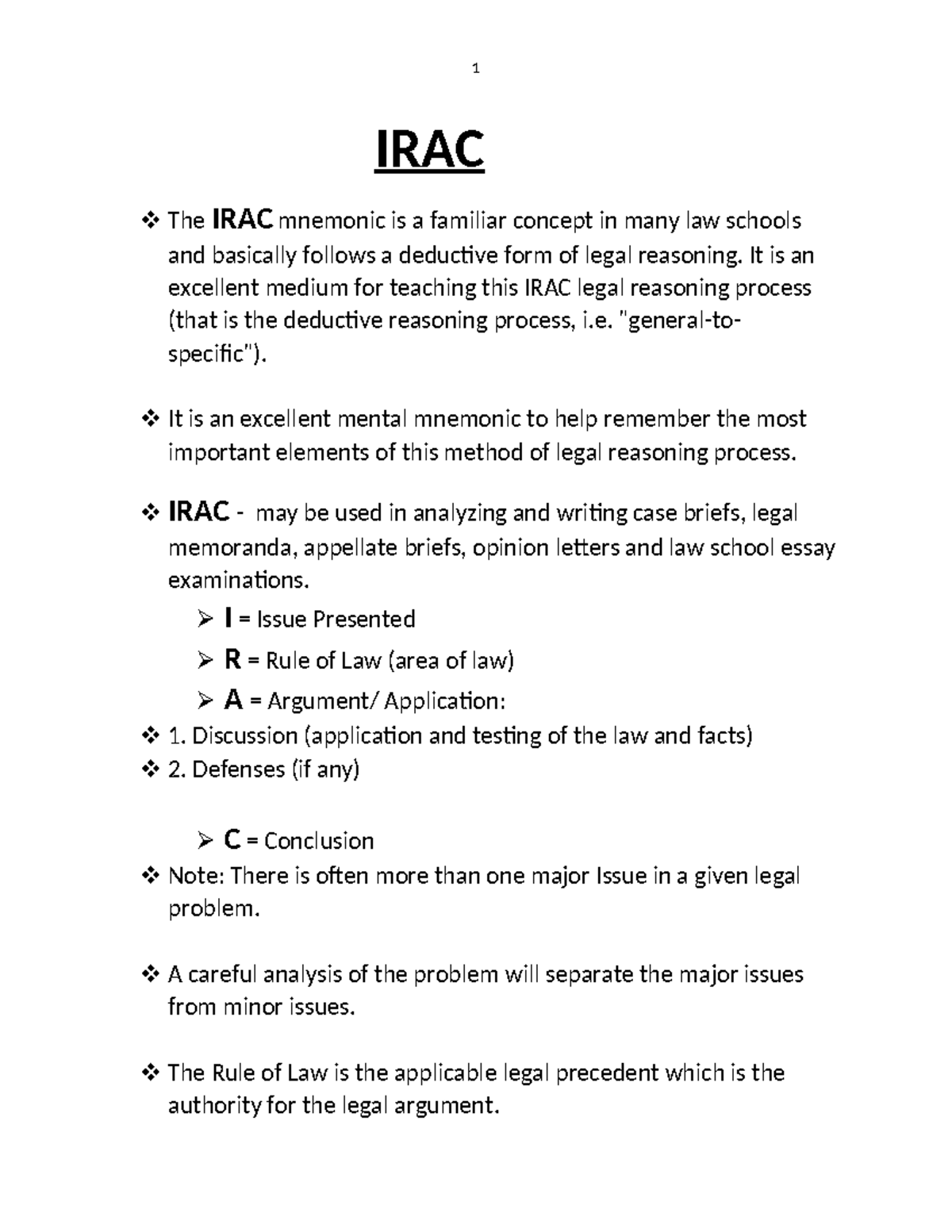 IRAC - How to answer IRAC questions - 1 IRAC The IRAC mnemonic is a ...
