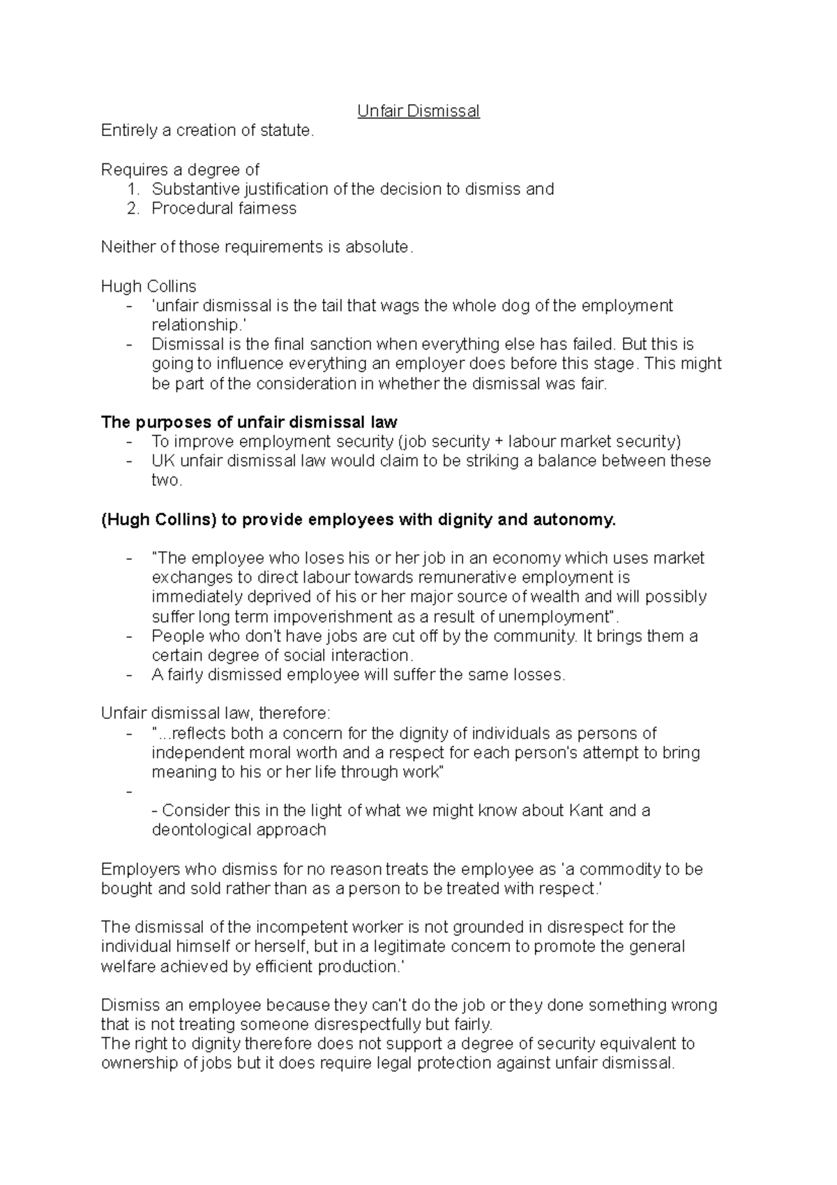 Unfair Dismissal - Unfair Dismissal Entirely a creation of statute ...