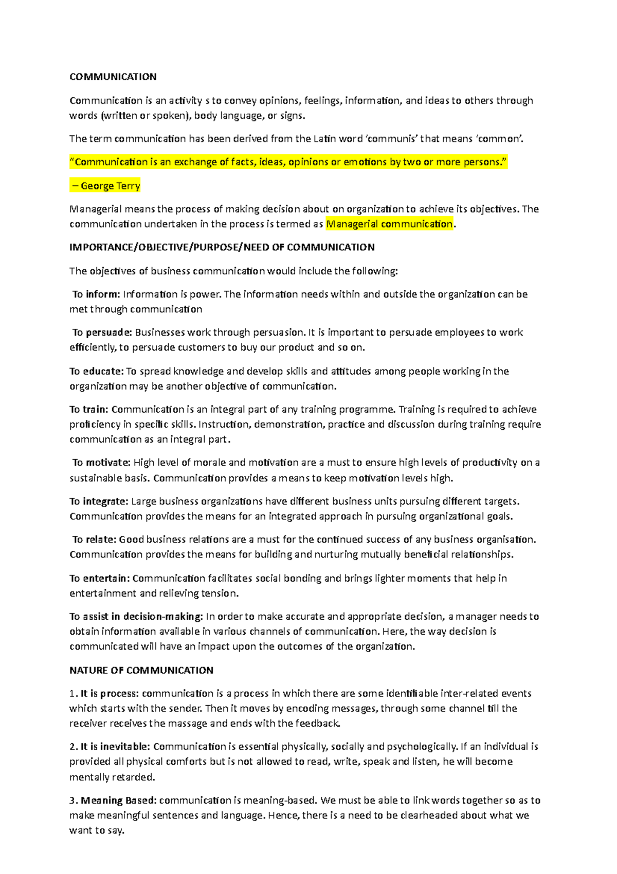 Managerial Communication Notes cover all four units - COMMUNICATION ...