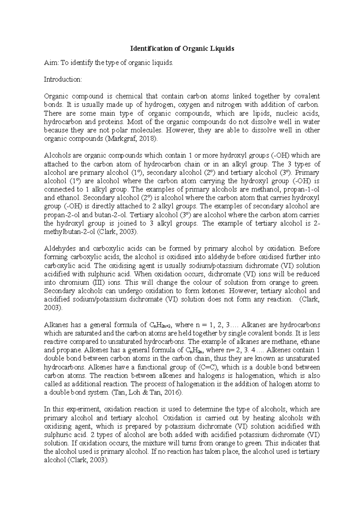 Organic liquids report - Identification of Organic Liquids Aim: To ...