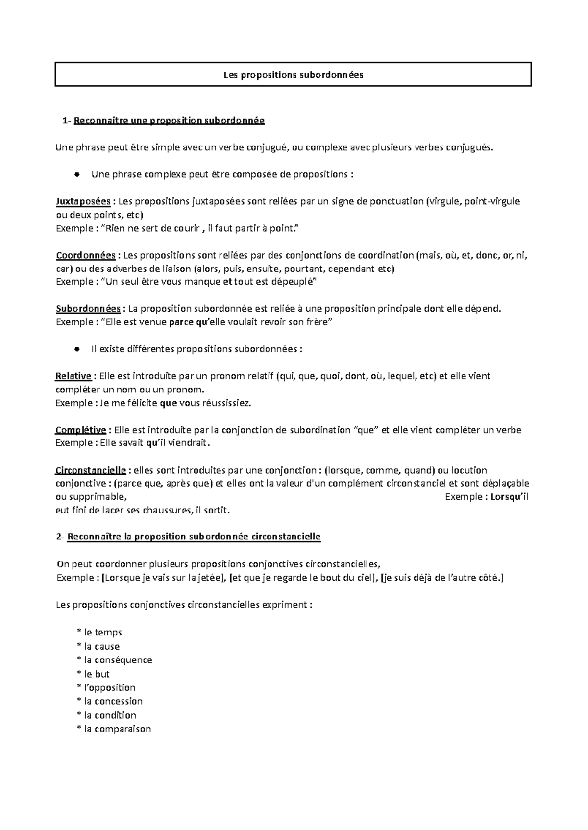 Les propositions subordonnées - Les propositions subordonnées 1 ...