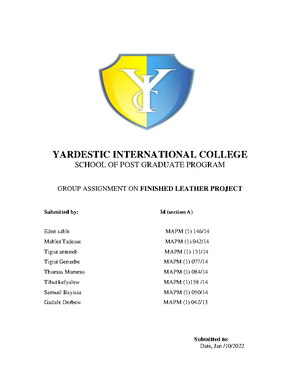 Organizational assgnment - Yardstick international college Department ...