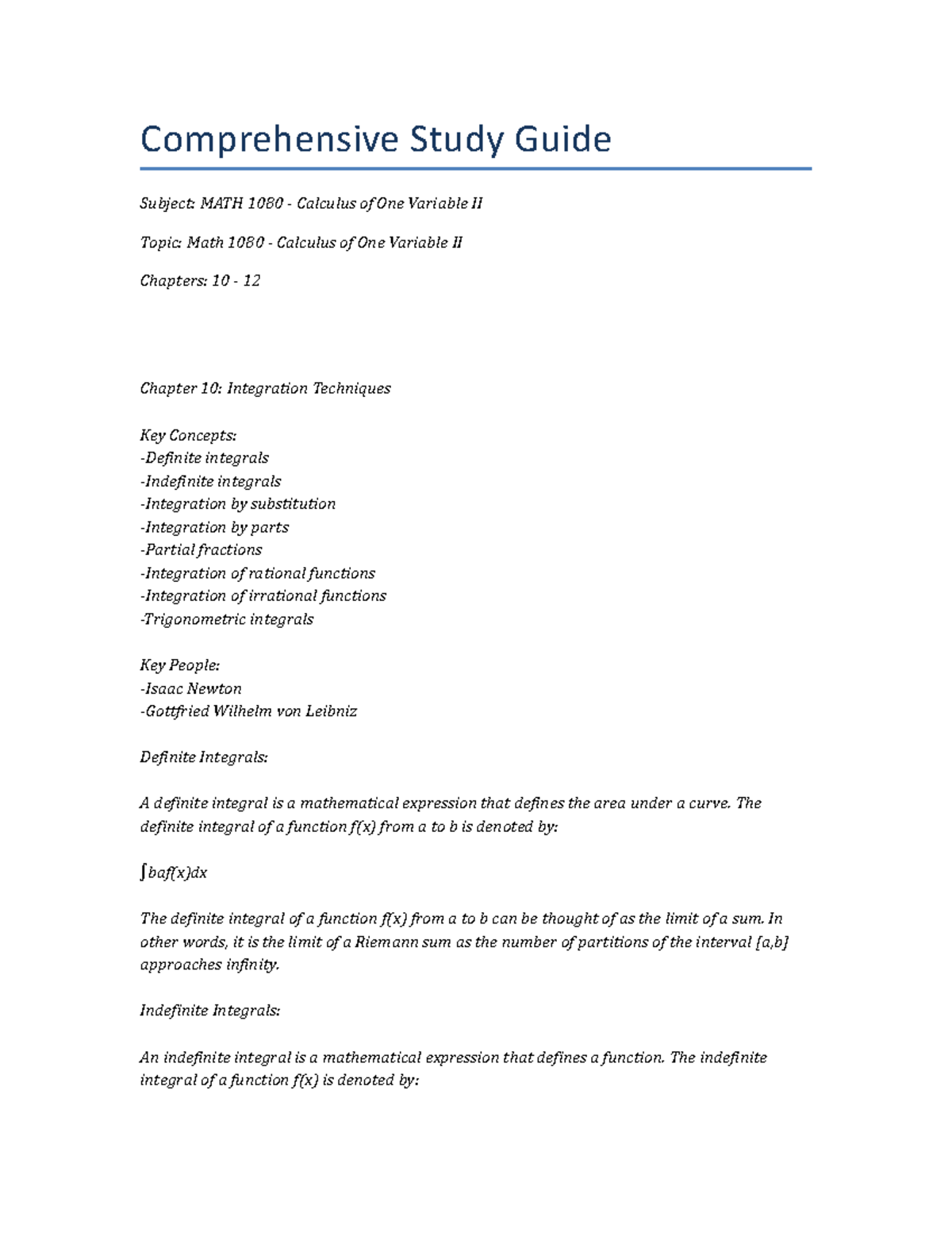 Clemson University MATH 1080 - Calculus of One Variable II Math 1080 ...