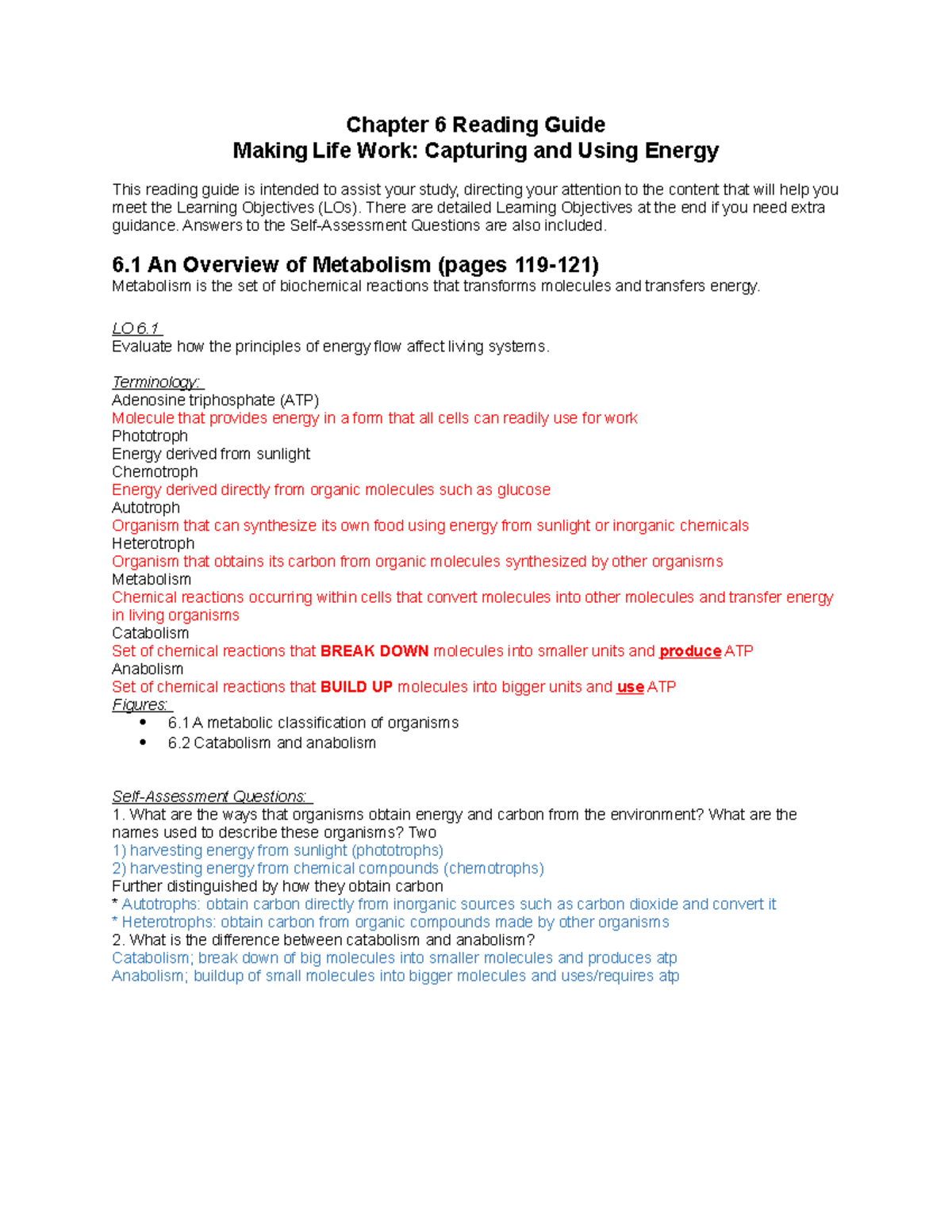 BIO CH6 Reading guide - Chapter 6 Reading Guide Making Life Work ...